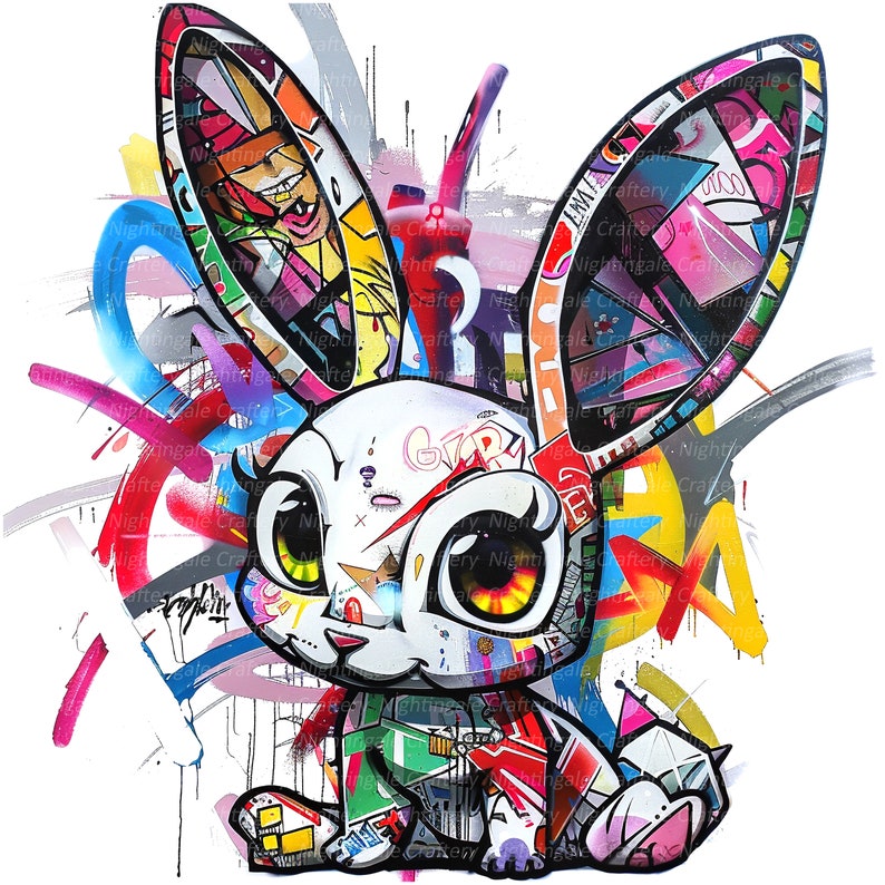 11 Bunny Graffiti Clipart, Punk Bunny Clipart, Printable Watercolor ...