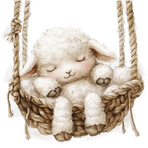 10 Lamb in Cradle Clipart, Sleeping Lamb, Printable Watercolor Clipart ...