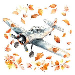 10 Cartoon Plane Clipart, Autumn Clipart, Printable Watercolor Clipart ...