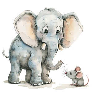 10 Elephant and Mouse Clipart, Cartoon Elephant, Printable Watercolor ...