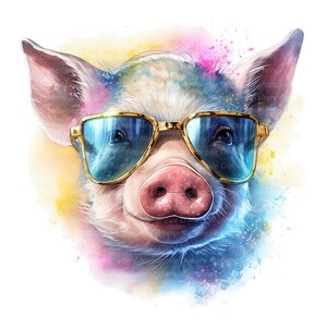 14 Cool Pigs, Disco Pigs Clipart, Cool Piglet, Printable Watercolor ...