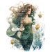 9 Mermaid Clipart, Golden Emerald Mermaid, Printable Watercolor Clipart ...
