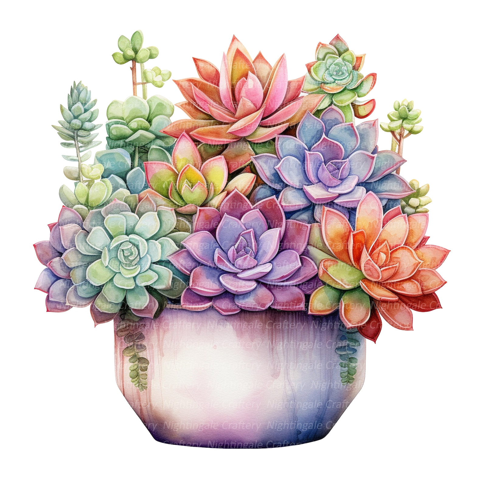 12 Potted Succulents Clipart, Succulent Pot, Printable Watercolor ...