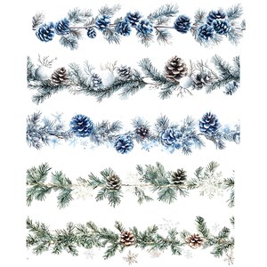 20 Christmas Garland Clipart, Seamless Border, Printable Watercolor ...