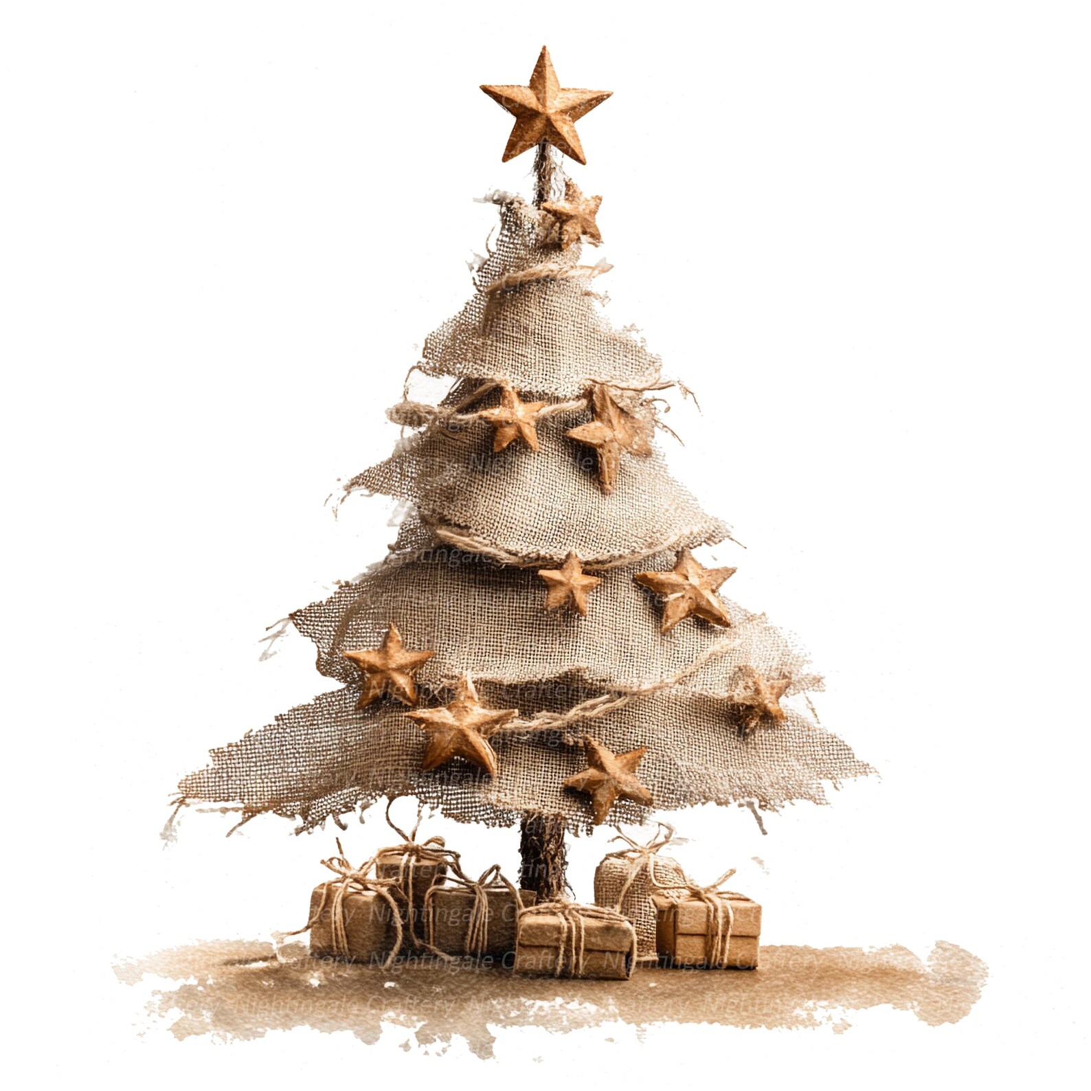 14 Rustic Hessian Christmas Tree Clipart, Printable Watercolor Clipart ...