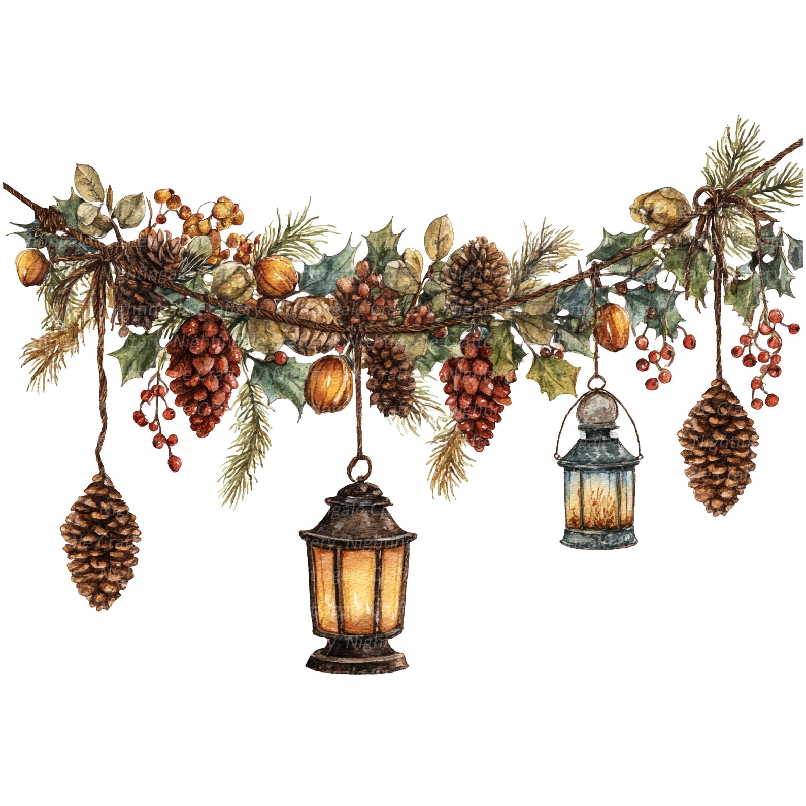 12 Autumn Bunting Clipart, Christmas Garland Clipart, Printable ...