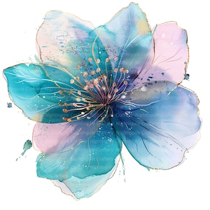 10 Abstract Blue Pink Flowers Clipart, Printable Watercolor Clipart ...