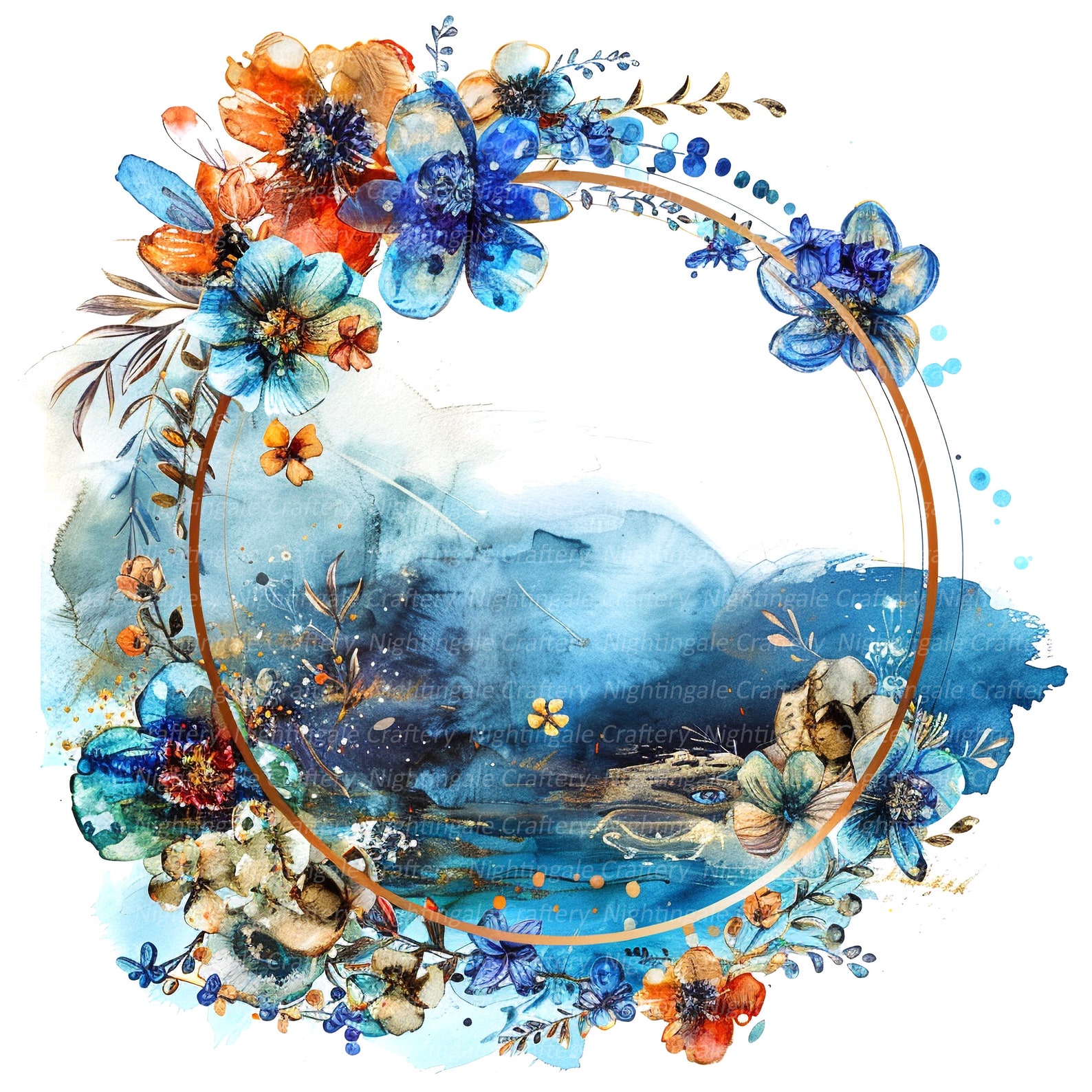 9 Floral Decor Circle, Florals, Digital Clipart, Watercolor Clipart ...