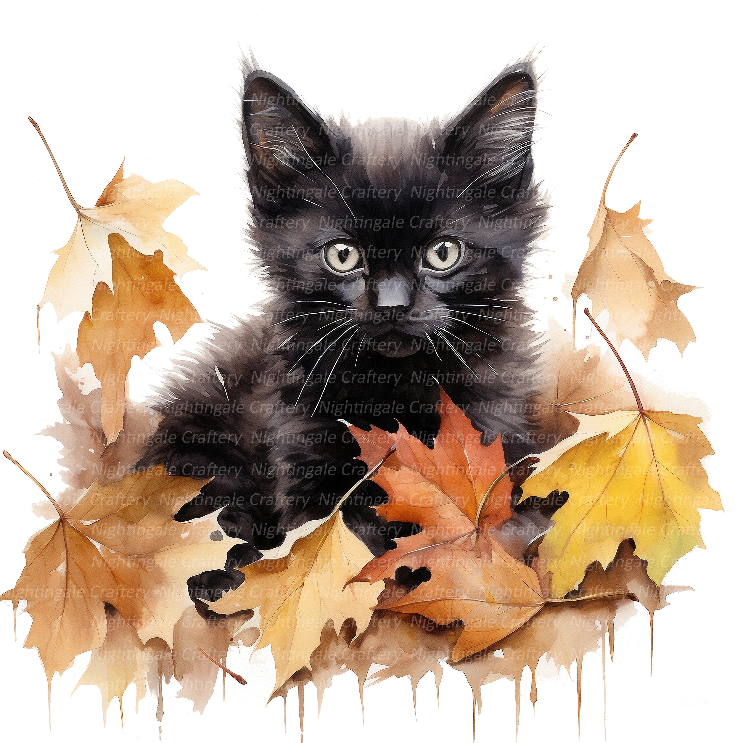 10 Kitten Autumn Clipart, Cat Clipart, Printable Watercolor Clipart ...