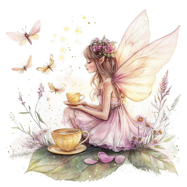 9 Floral Fairy Clipart, Tea Party Clipart, Printable Watercolor Clipart ...