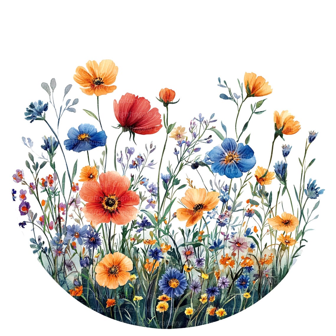 10 Wildflower Circular Decor Clipart, Flowers Wreath, Printable ...