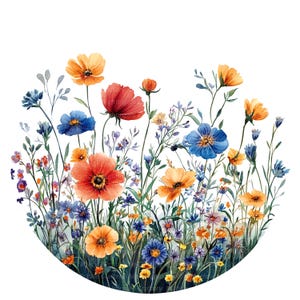10 Wildflower Circular Decor Clipart, Flowers Wreath, Printable ...