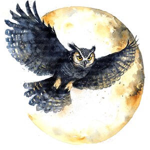 10 Owl in Moonlight Clipart, Owl Clipart, Printable Watercolor Clipart ...