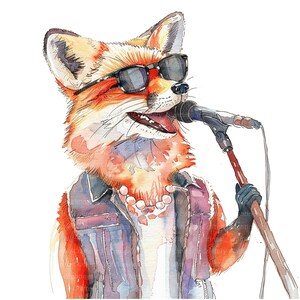 12 Fox Singing Clipart, Fox Clipart, Printable Watercolor Clipart, High ...