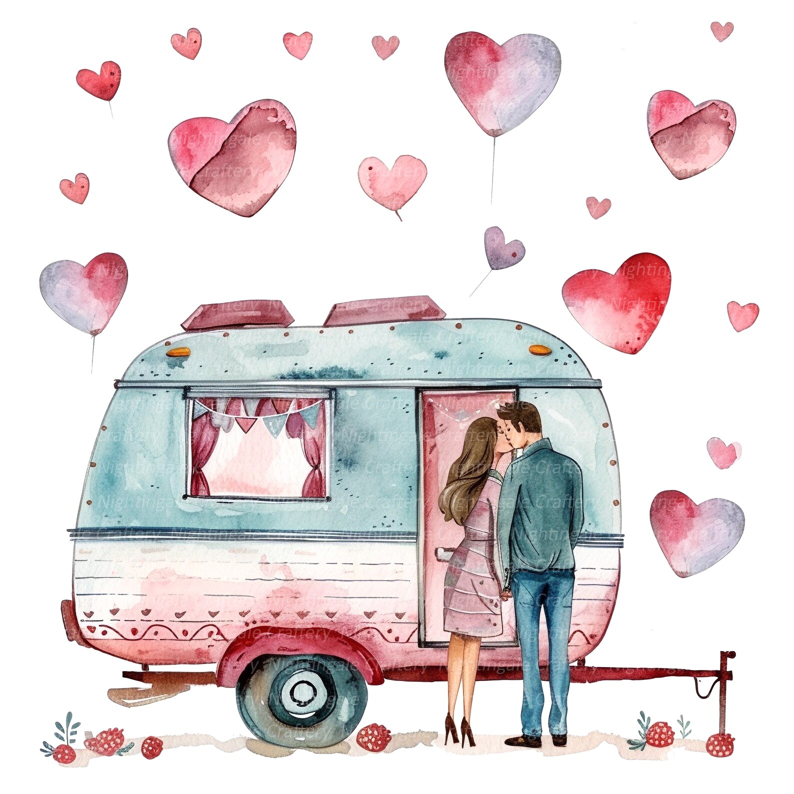 10 Romantic Couple Clipart, Lovers, Trailer, Caravan, Printable ...