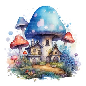 12 Magic Toadstool Fairy House Clipart, Printable Watercolor Clipart ...