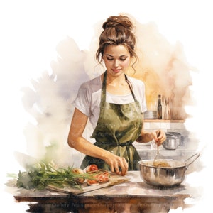 14 Woman Cooking Clipart, Woman in Kitchen, Printable Watercolor ...