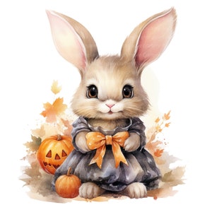 14 Halloween Bunny Clipart, Halloween Rabbit, Printable Watercolor ...