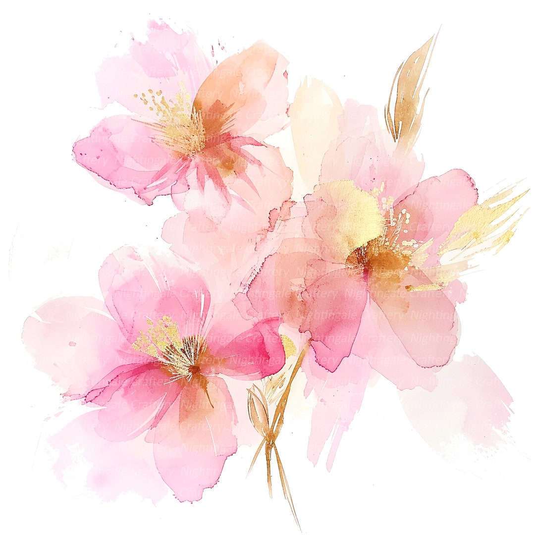 9 Abstract Flowers Clipart, Pink Gold Flower, Flowers Print, Printable ...