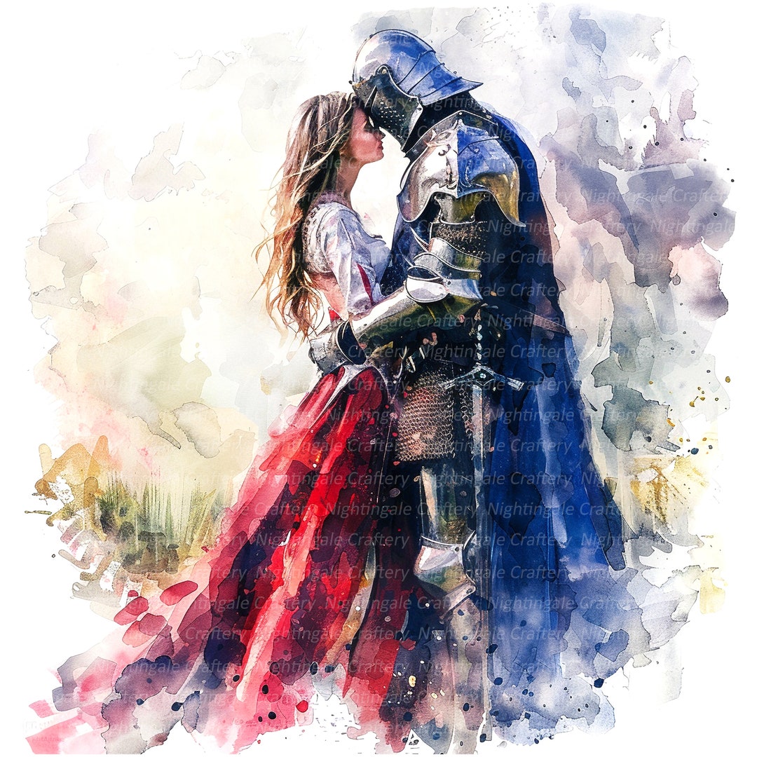12 Knight and Woman Clipart, Romantic Knight, Printable Watercolor ...