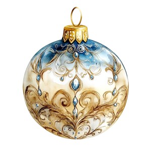 9 Christmas Bauble Clipart, Blue Golden Bauble, Printable Watercolor ...