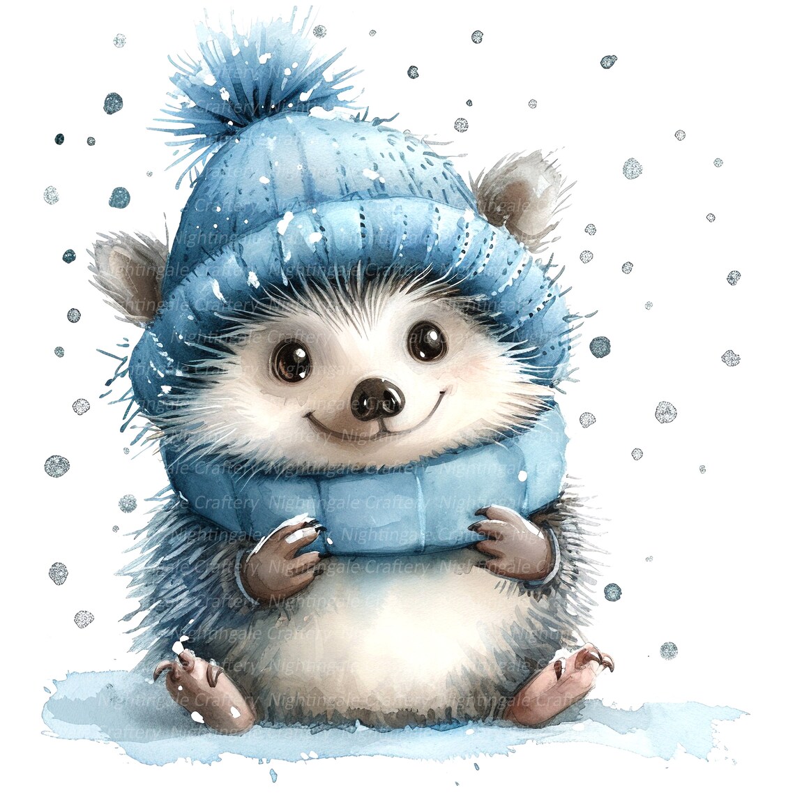 10 Hedgehog Winter Clipart, Hedgehog Bobble Hat, Printable Watercolor ...
