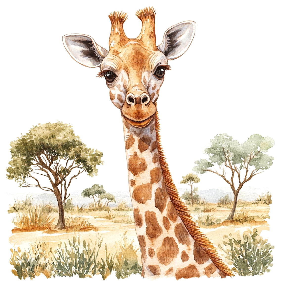 10 Giraffe Clipart, Watercolor Giraffe, Printable Watercolor Clipart ...