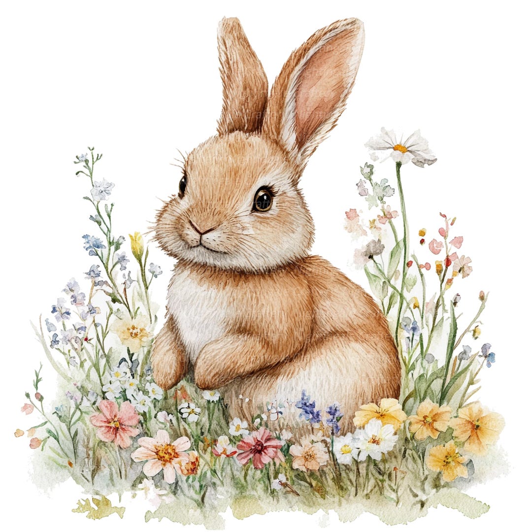 11 Floral Bunny Clipart Set 3, Cute Bunny Clipart, Printable Watercolor ...