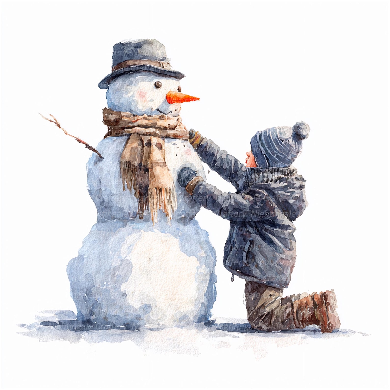 10 Kids and Snowman Clipart, Kid in Winter, Printable Watercolor ...