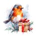 10 Christmas Robin and Gifts, Printable Watercolor Clipart, High ...