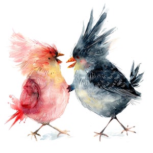 12 Whimsical Birds Clipart, Two Birds, Digital Clipart, Watercolor ...
