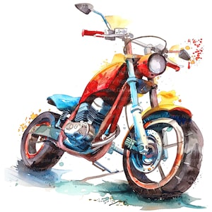 16 Cartoon Motorcycle Clipart, Motorbike Clipart, Printable Watercolor ...