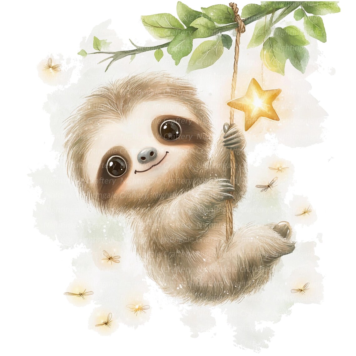10 Baby Sloth Clipart, Nursery Sloth Print, Printable Watercolor ...