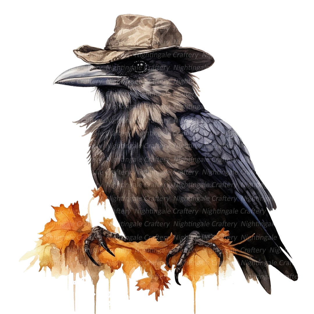 9 Common Raven Crow Clipart, Halloween Crow, Printable Watercolor ...