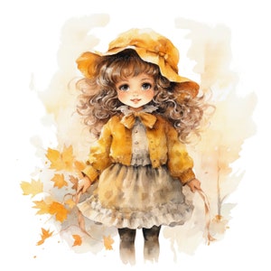 10 Little Girl in Autumn Clipart, Printable Watercolor Clipart, High ...