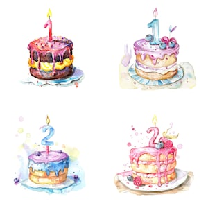 20 Birthday Cake Numbers Clipart, Cake Clipart, Printable Watercolor ...