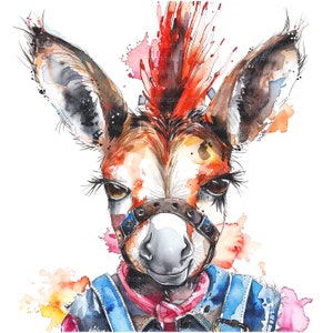 12 Donkey Punk Clipart, Punk Rock Clipart, Printable Watercolor Clipart ...