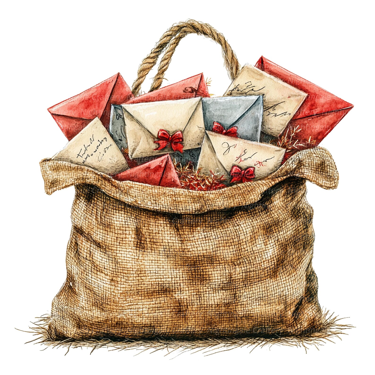 9 Sack With Letters Clipart, Christmas Letters, Printable Watercolor ...