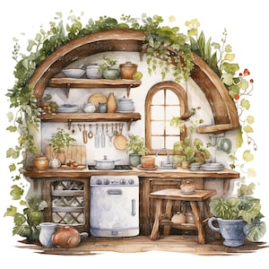 12 Fairy Kitchen Clipart, Printable Watercolor Clipart, 12 High Quality ...