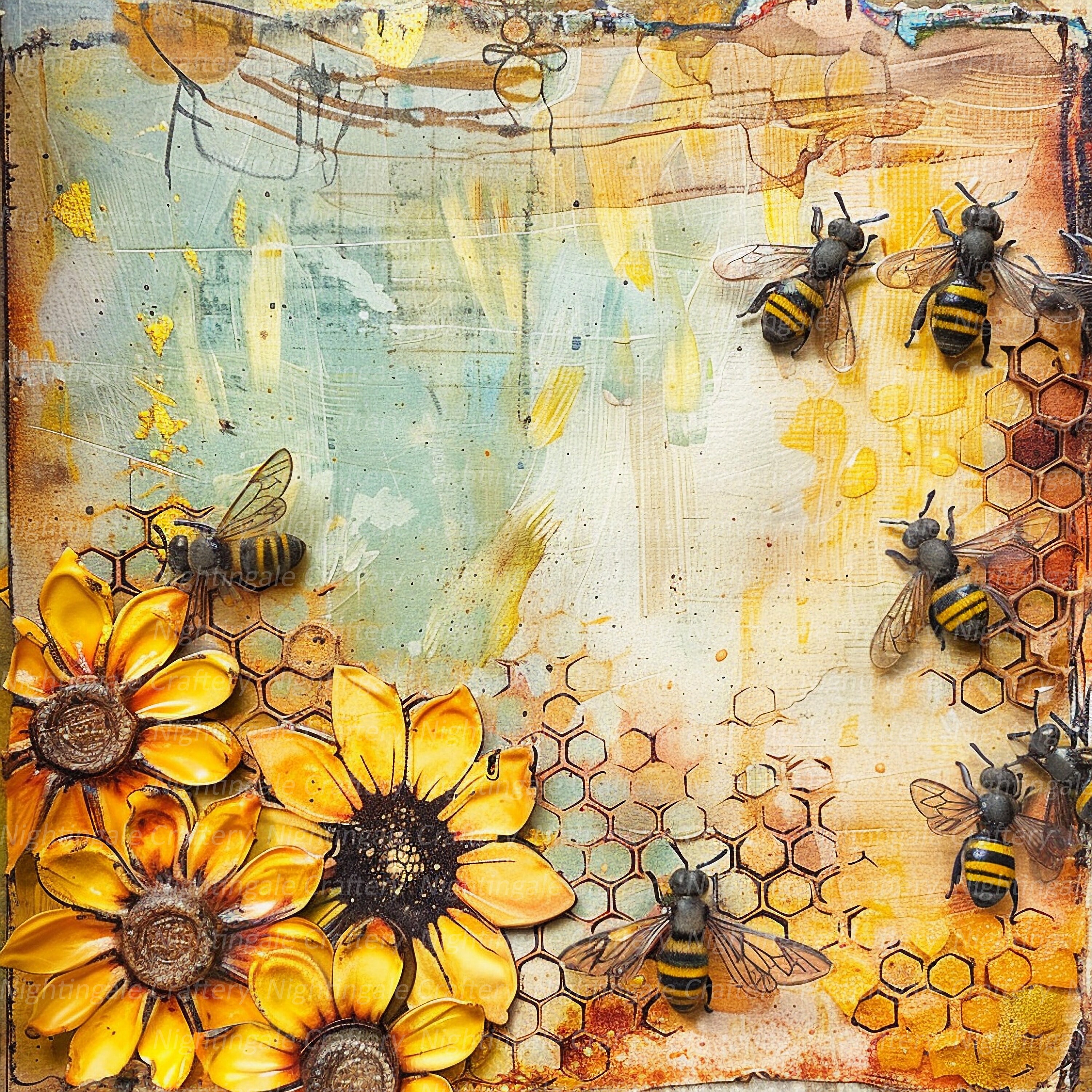 18 Vintage Bees Honey Background Papers, 12 X 12 Digital Paper Pack ...