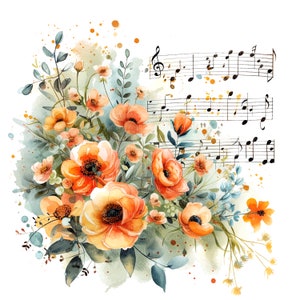 12 Floral Music Notes Clipart, Music Clipart, Printable Watercolor ...