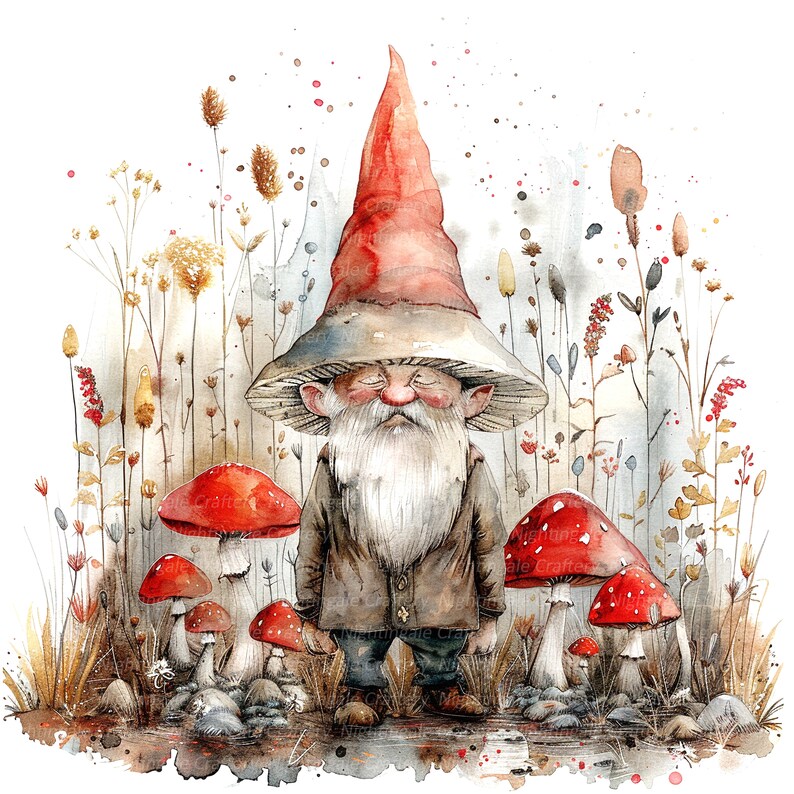 12 Whimsical Gnome Clipart, Enchanted Gnome, Printable Watercolor ...