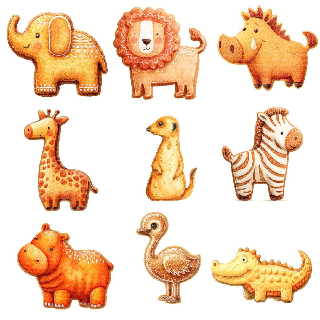 18 Gingerbread Animals Clipart, Christmas Card, Printable Watercolor ...