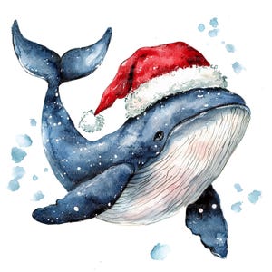 8 Cartoon Whale Clipart, Christmas Whale Illustration, Printable ...