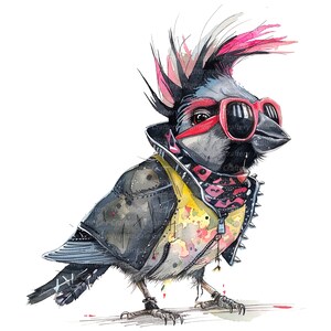 12 Bird Punk Clipart, Whimsical Birds, Printable Watercolor Clipart ...