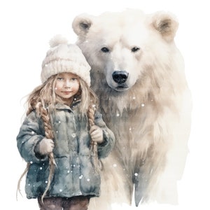 9 Little Girl With Polar Bear Clipart, Printable Watercolor Clipart ...