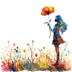 10 Girl and Flower Clipart, Floral Girl Print, Printable Watercolor ...