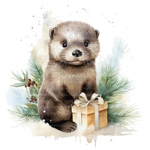 10 Christmas Otter Clipart, Cute Otter Clipart, Printable Watercolor ...