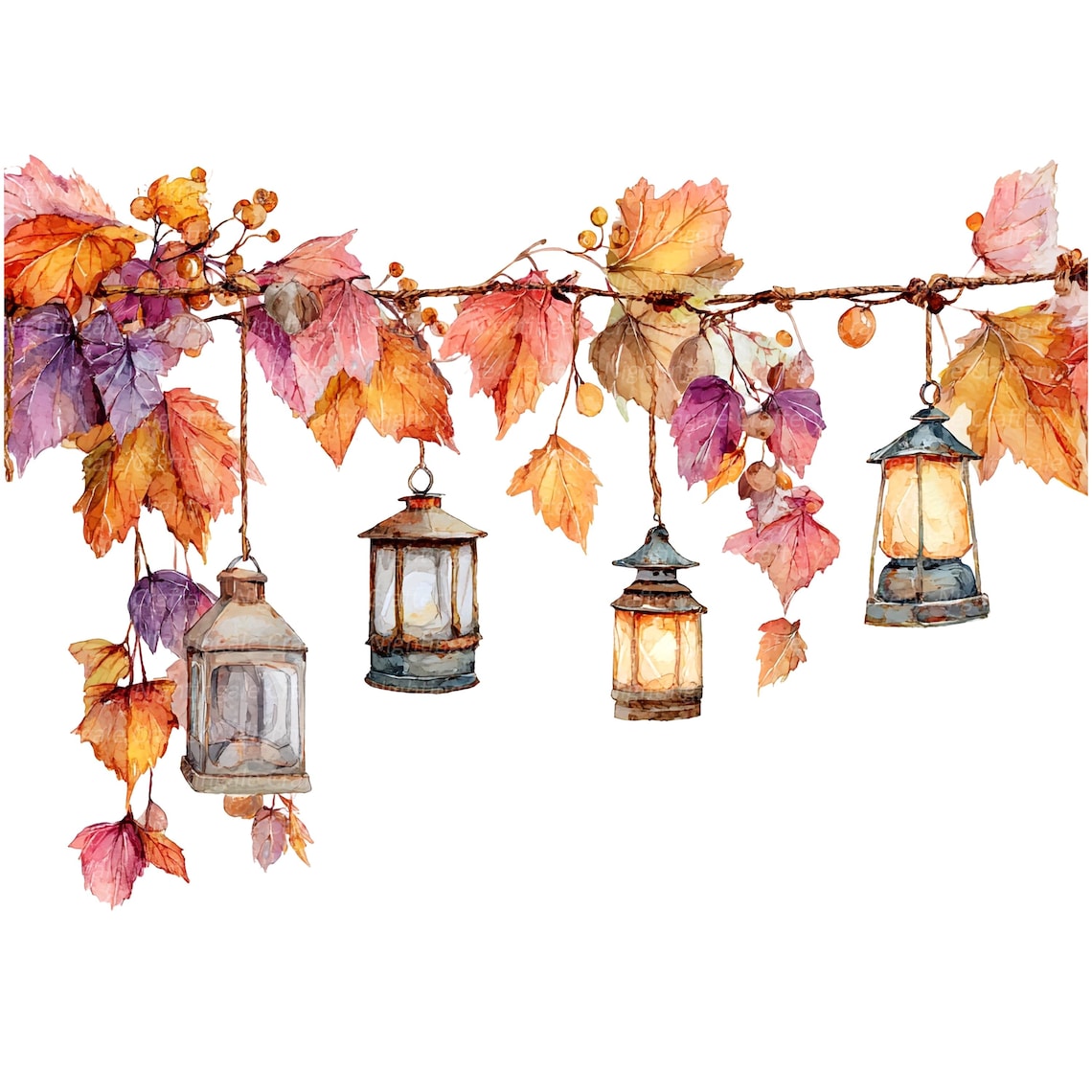 12 Autumn Bunting Clipart, Party Garland Clipart, Printable Watercolor ...
