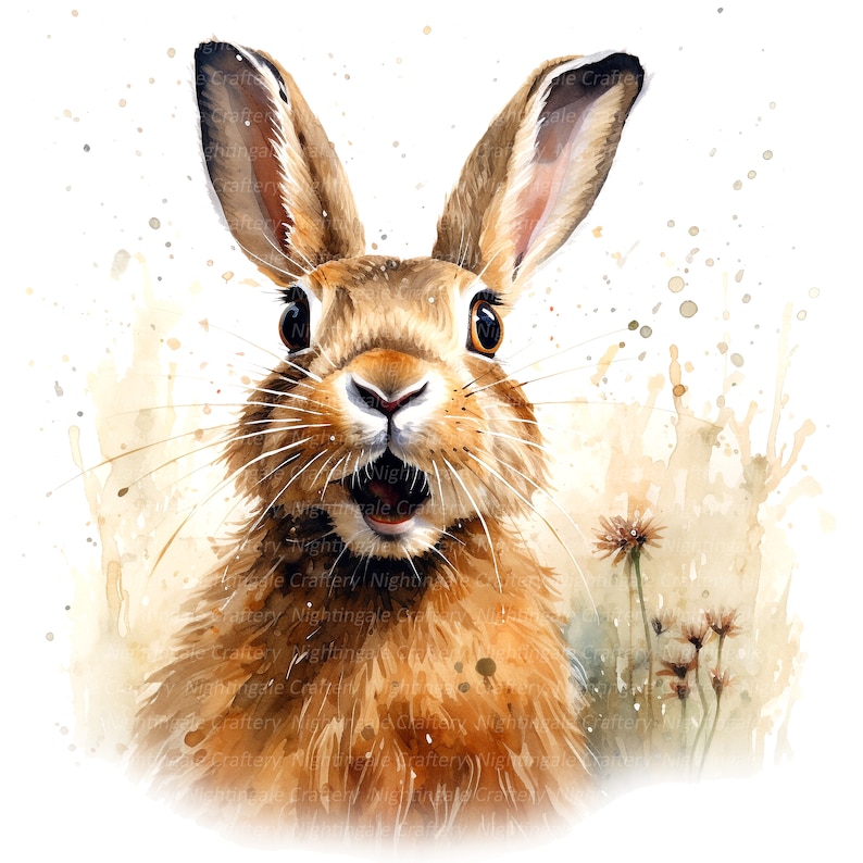 10 Surprised Hare Clipart, Amazed Rabbit, Printable Watercolor Clipart ...